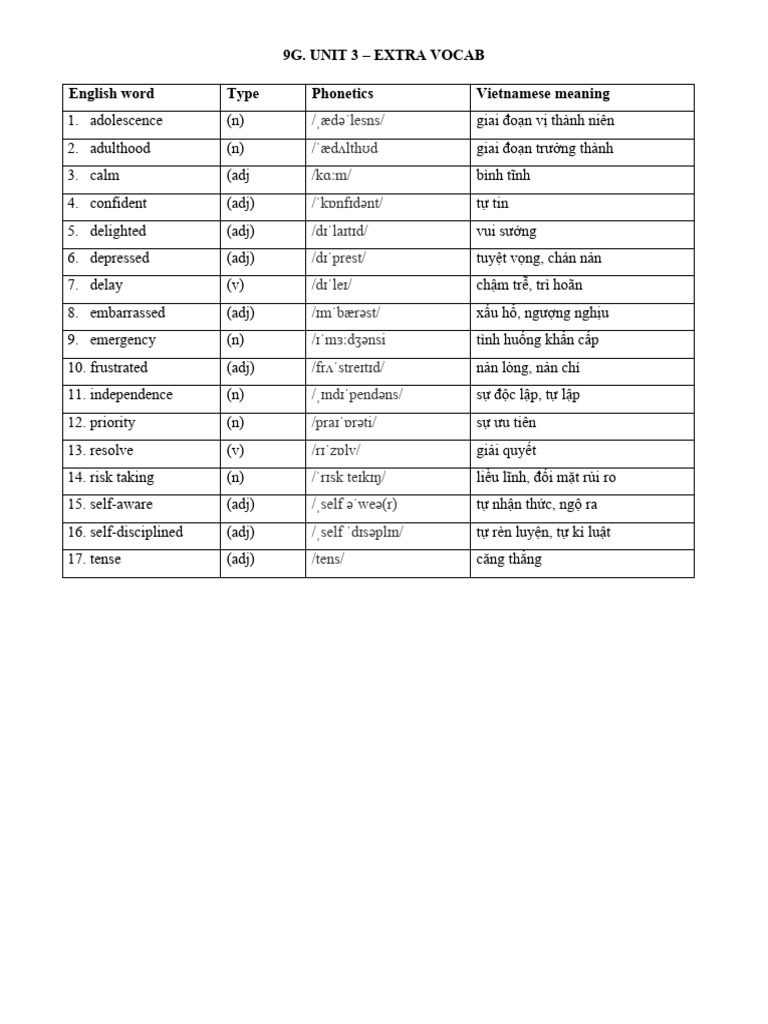 9g. Unit 3 - Extra Vocab | PDF