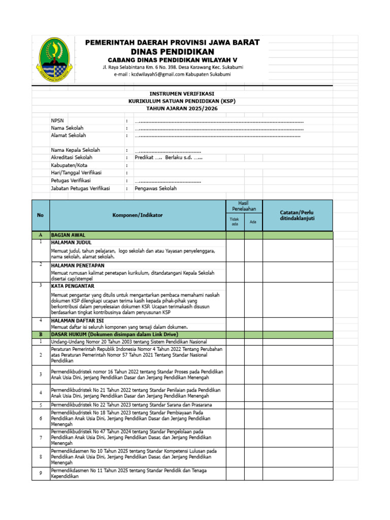 Instrumen Verifikasi KSP RKT RKAS KSB26 2025 | PDF