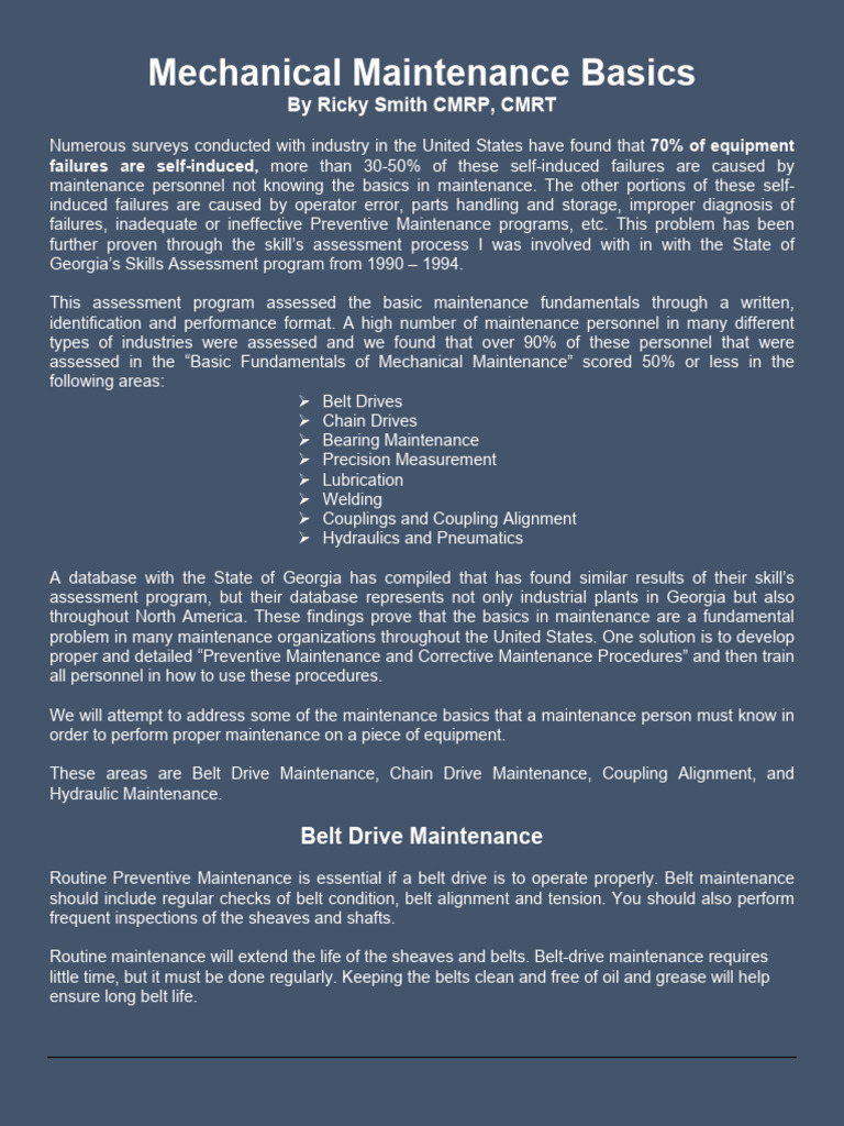Mechanical Maintenance Basics-2 | PDF | Belt (Mechanical) | Equipment