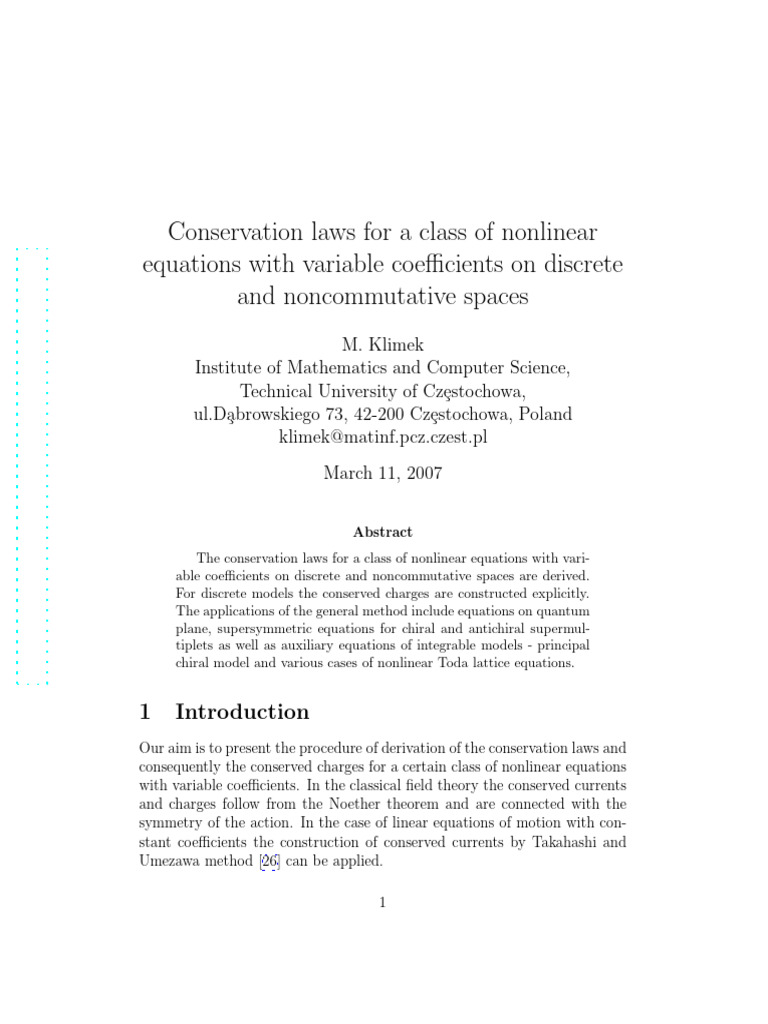 Klimek-CLs for a Class of NonlinearEqs With VariableCoefficients on ...