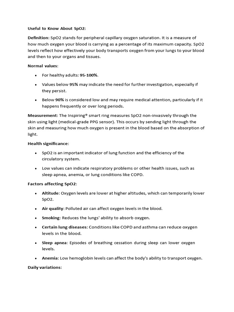 Understanding SpO2 Levels and Health | PDF | Breathing | Respiration