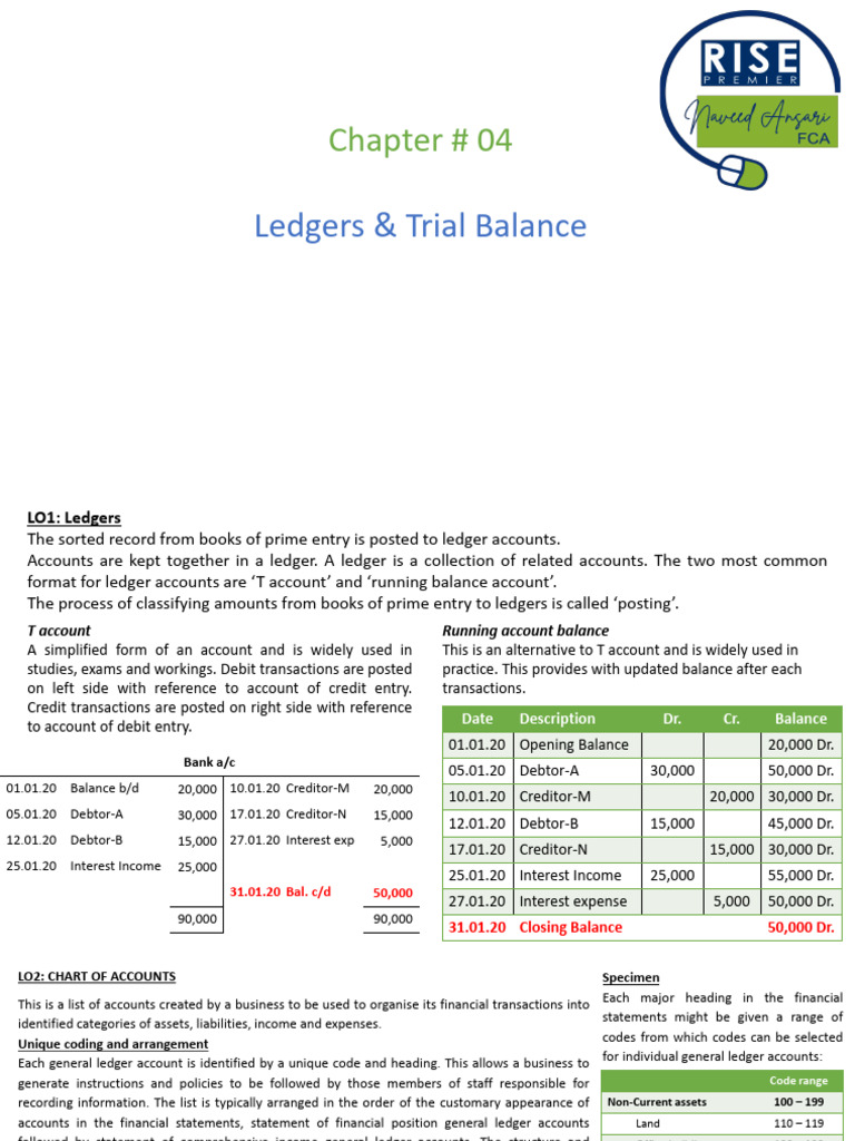 CH # 04 Ledgers Trial Balance | PDF | Debits And Credits | Accounts Payable