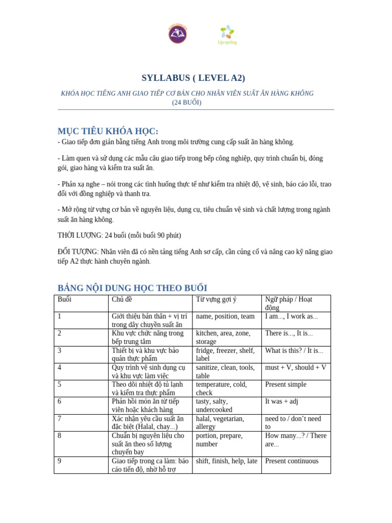 Syllabus A2 VACS English Course Basic | PDF