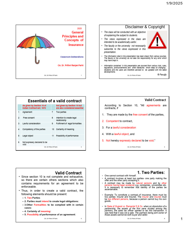Principles of Valid Insurance Contracts | PDF | Insurance | Consideration