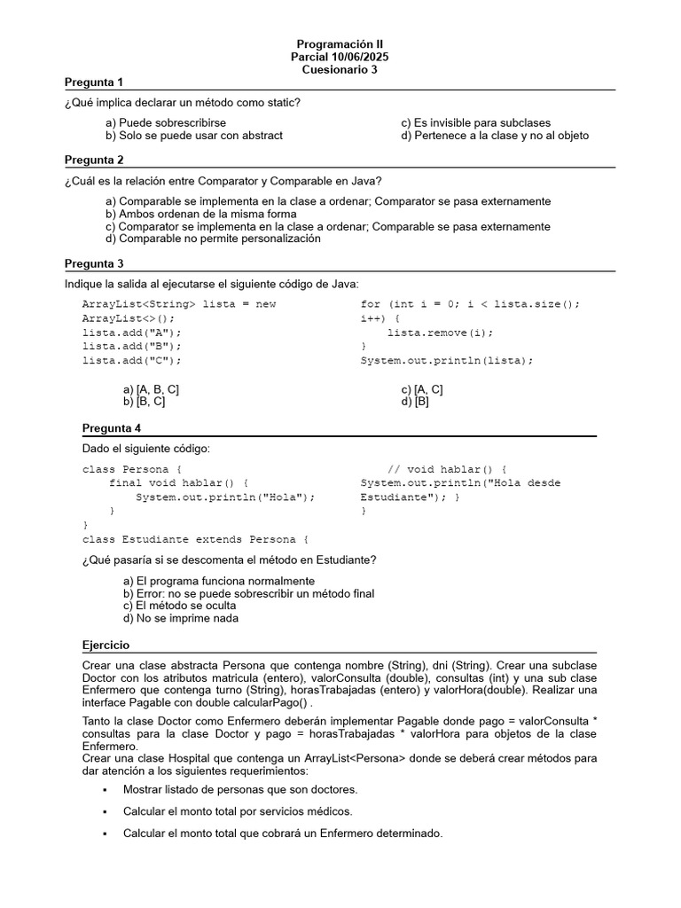 Parcial - Cuestionario 3 | PDF | Java (lenguaje de programación) | Objeto (informática)