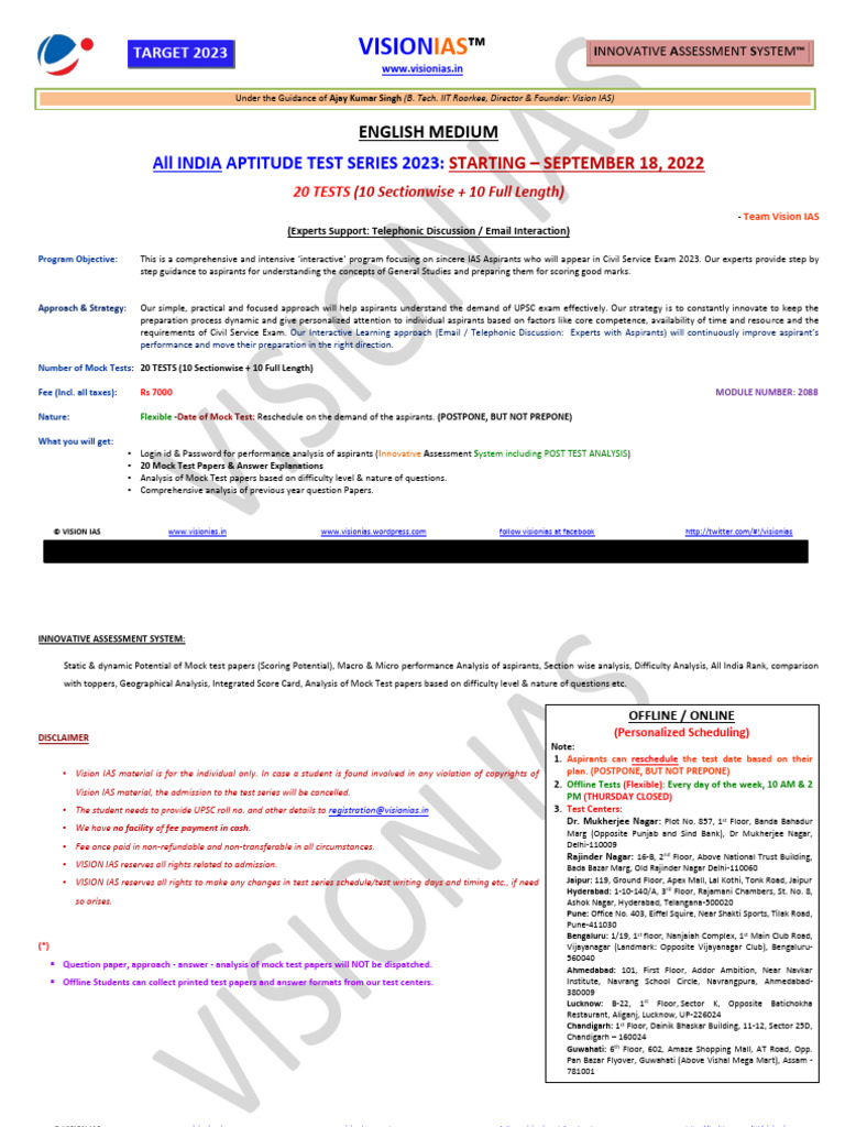 IAS Aptitude Test Series 2023 Details | PDF | Mathematics