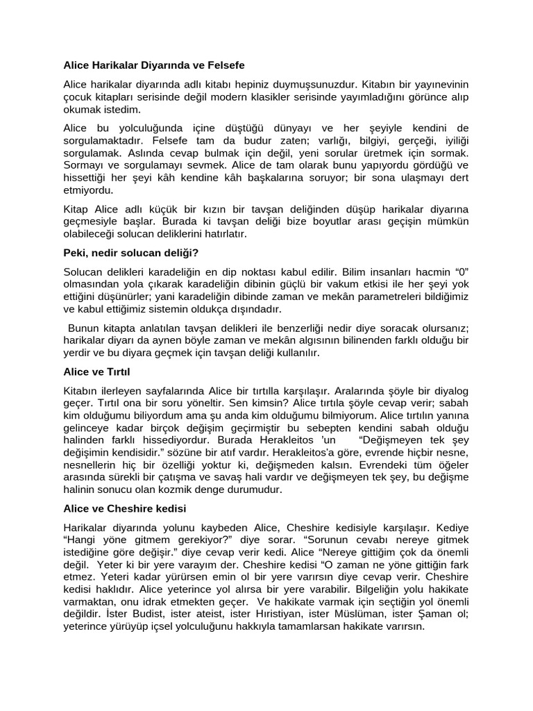 Alice Harikalar Diyarında Ve Felsefe | PDF