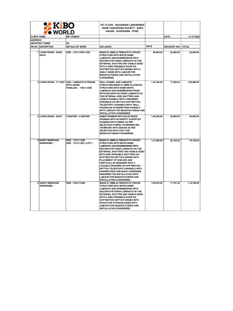 Yogesh Sir - Furniture Quote | PDF | Bedroom | Door