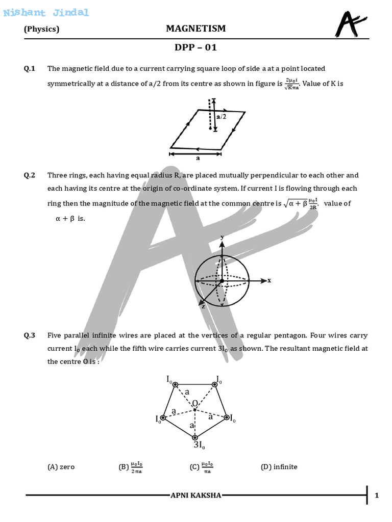 DPP - 01 Magnetism NJ - 247-Unlocked | PDF | Magnetic Field | Perpendicular