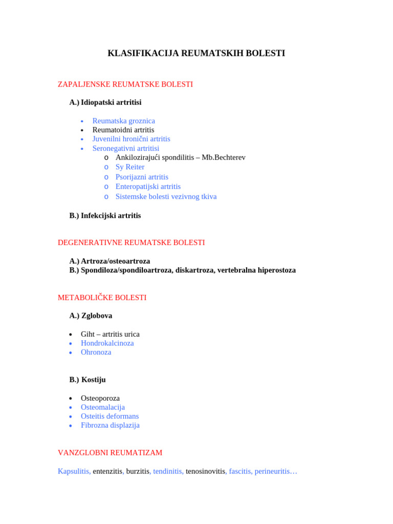 Klasifikacija Reumatskih Bolesti | PDF
