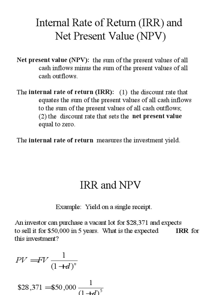 IRR and NPV Calculation Examples | PDF | Net Present Value | Internal ...