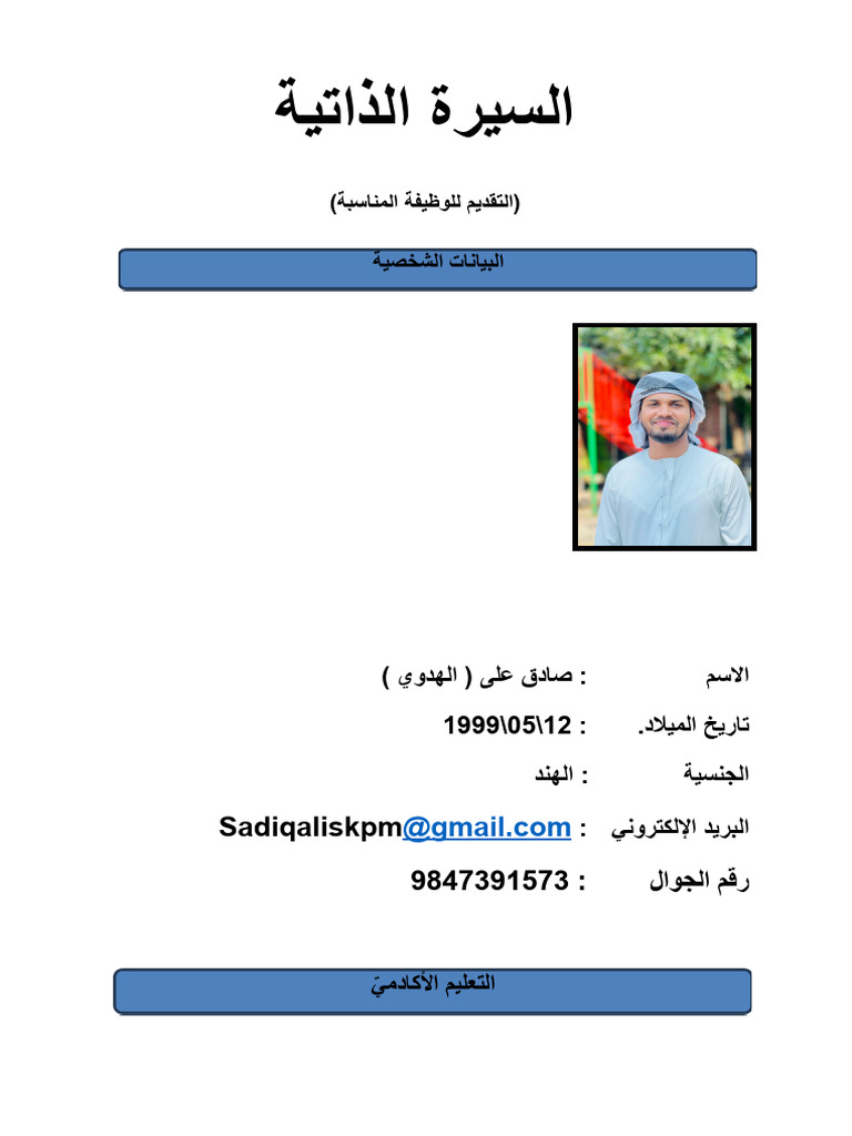 Arabic CV Sadik Ali | PDF