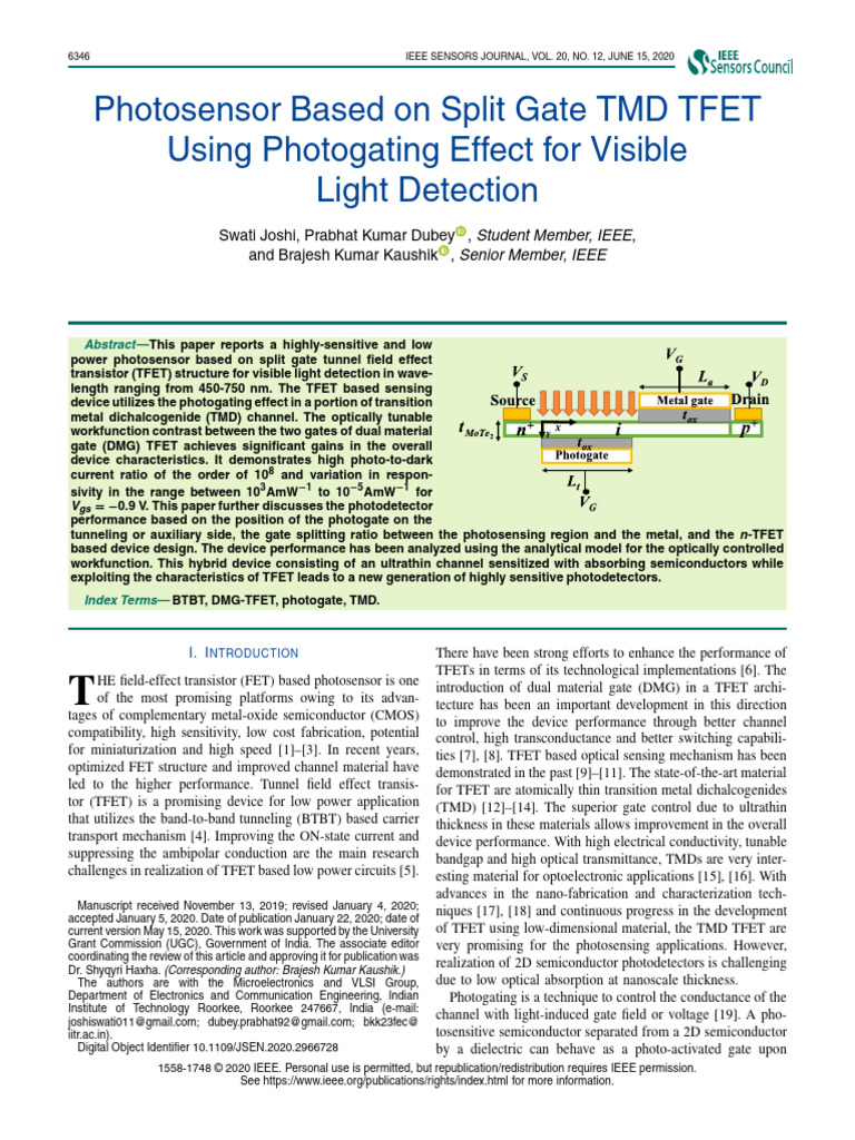 Photosensor Based On Split Gate TMD TFET Using Photogating Effect | PDF | Field Effect ...