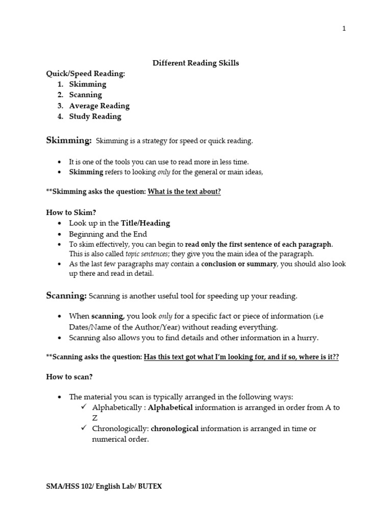 Reading Skills and Strategies Guide | PDF | Speed Reading | Books