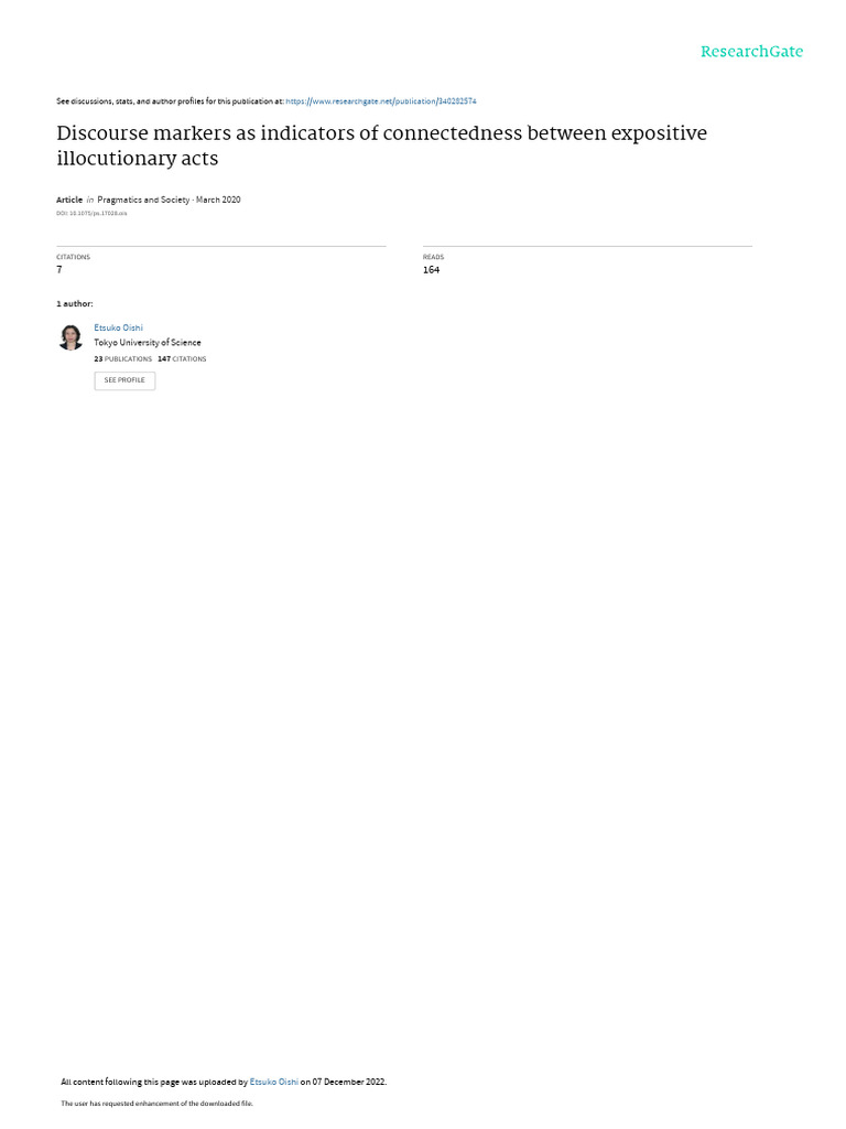 Discourse Markers As Indicators of Connectedness Between Expositive ...