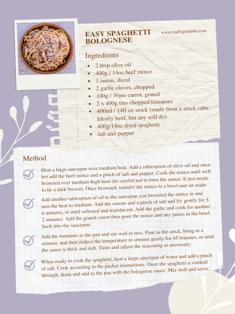 Purple Ripped Paper Food Recipe Card.pdf | PDF | Foods | Cuisine