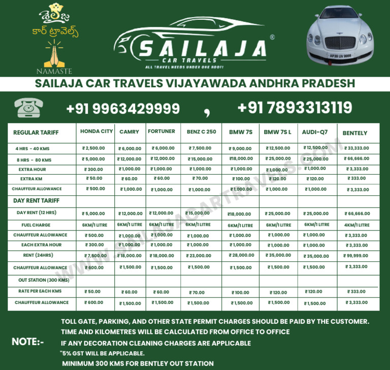 Sailaja Car Travels Price List - 02 - 20250730 - 140505 - 0000 | PDF ...