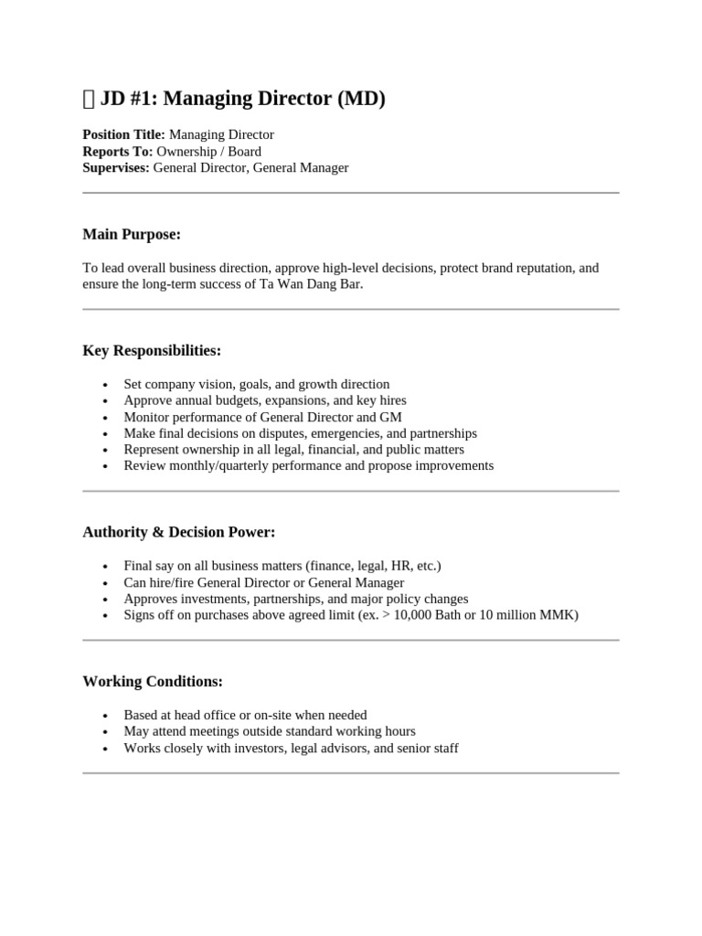 JD 1 - Managing Director (MD) | PDF