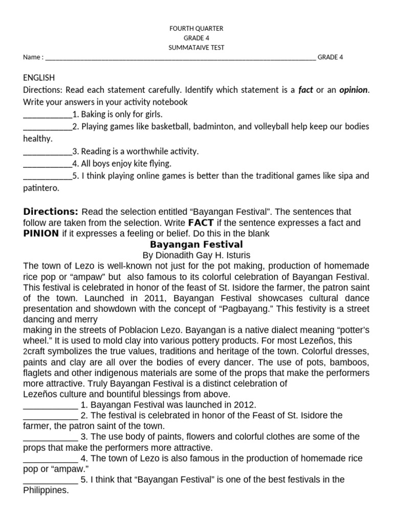 GRADE 4 ( TEST 1 ) | PDF