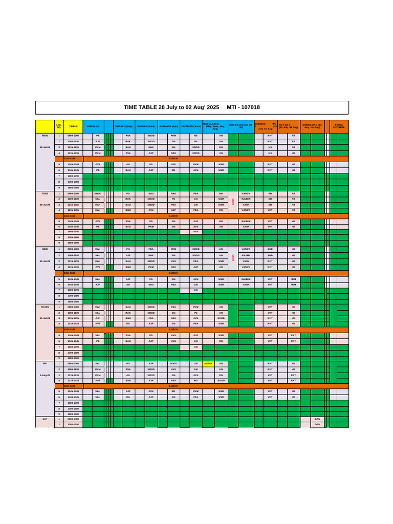 TT 28 July - 02 Aug'25 | PDF