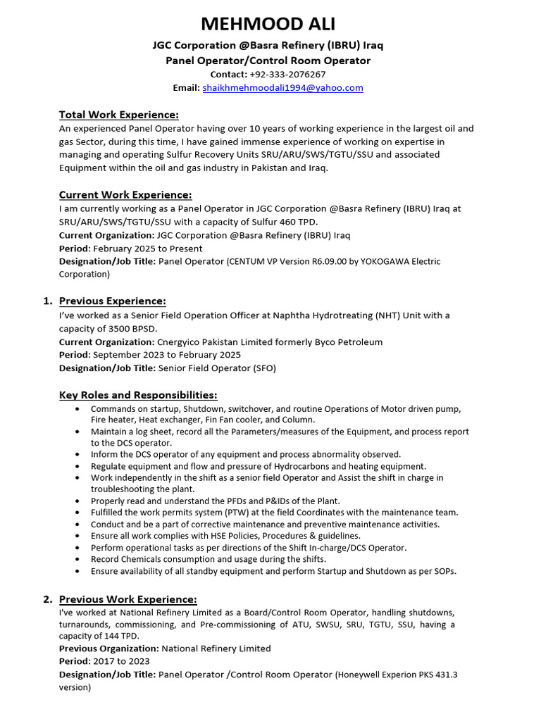 Mehmood Ali Sulphur Complex | PDF | Oil Refinery | Energy Technology