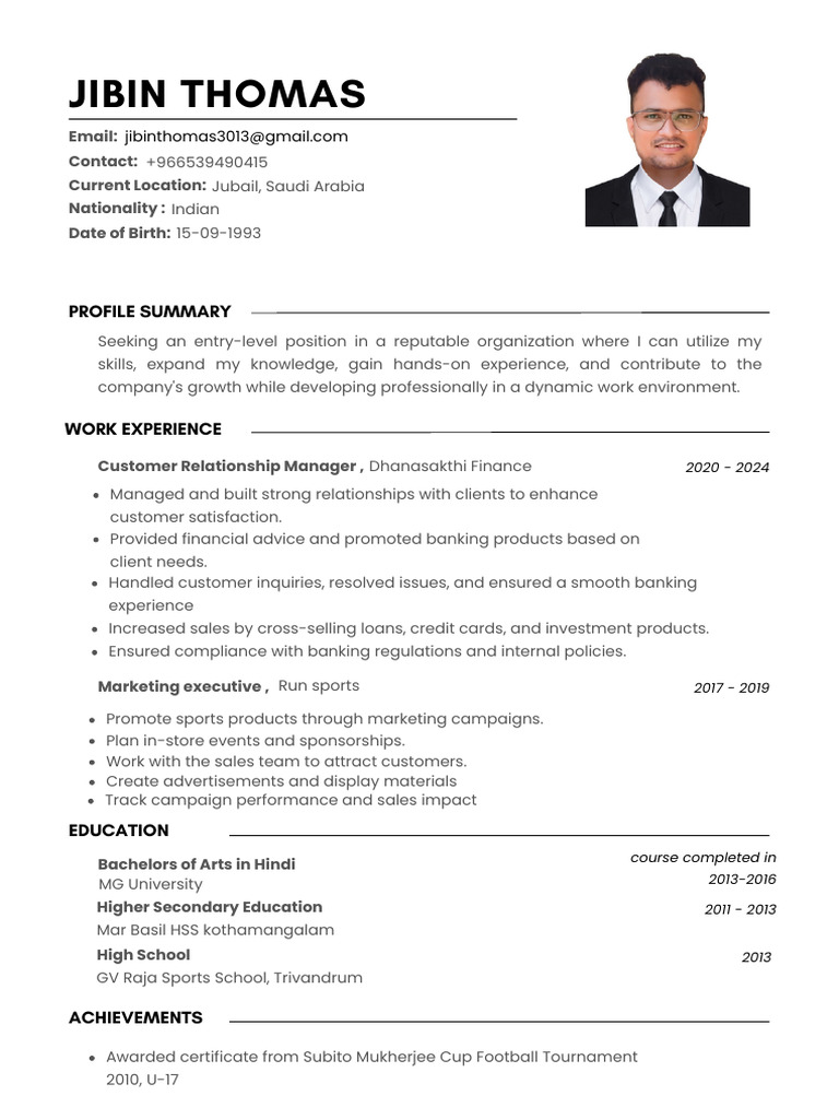 Profile Summary of Jibin Thomas | PDF