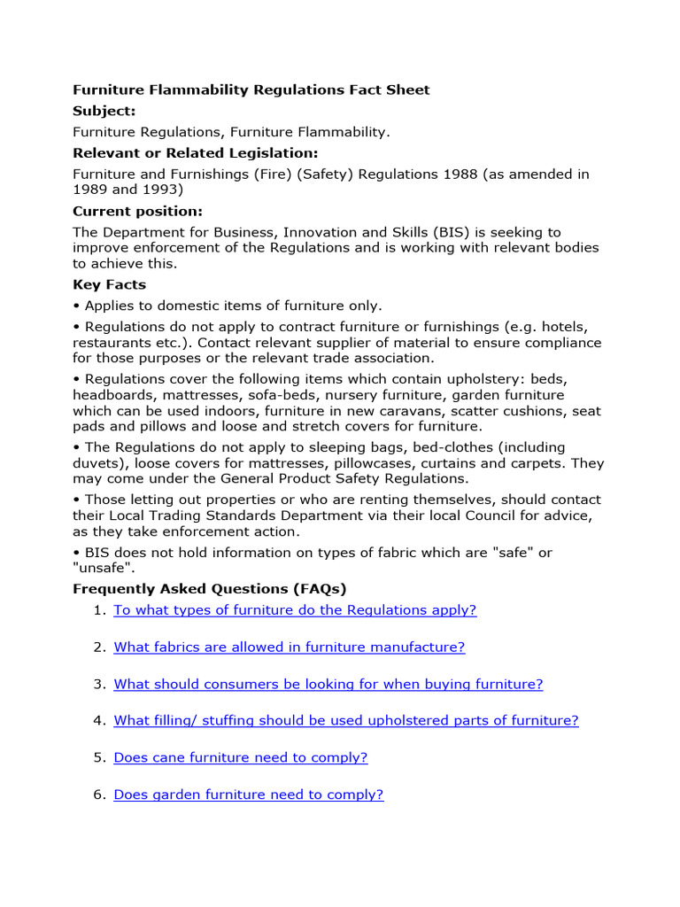 HMO Furniture Flammability Regulations | PDF | Upholstery | Mattress