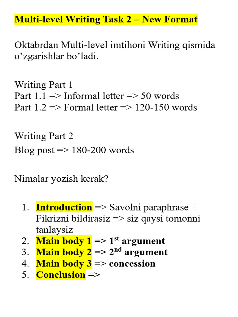 Multilevel Writing Task 2 New Format | PDF | Knowledge | Reason