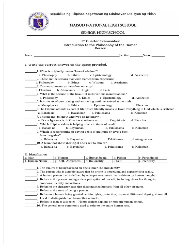 Grade 11 Philosophy 1st Quarter Exam | PDF | Epistemology