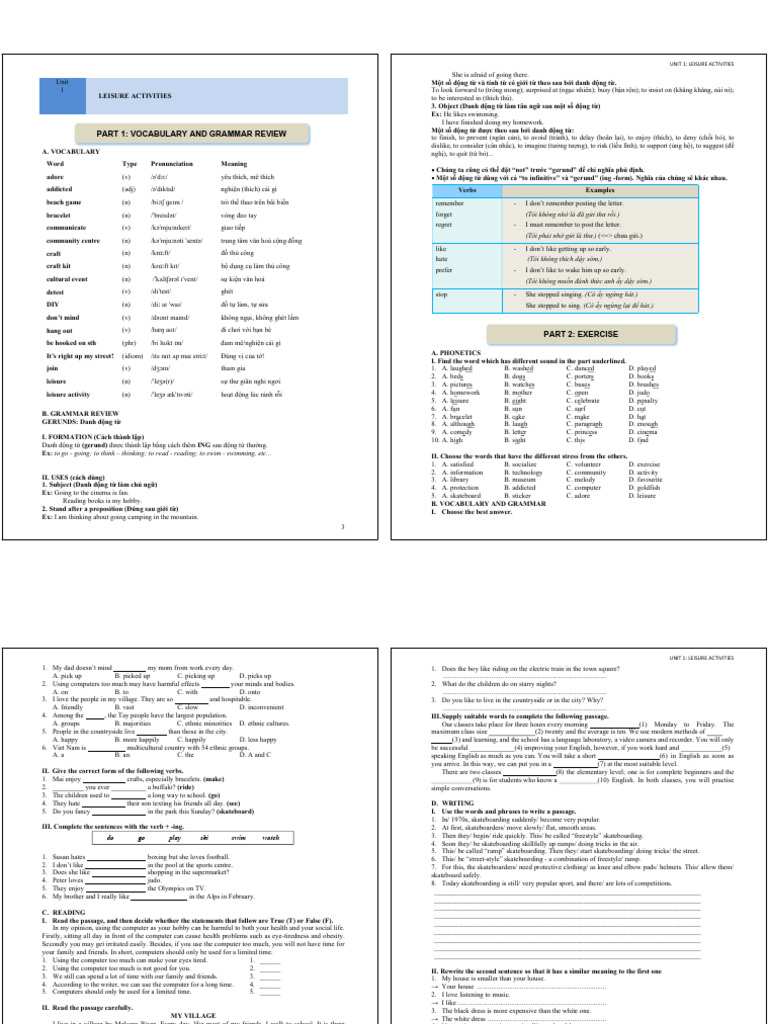 Vocabulary and Grammar Review: Unit 1 | PDF