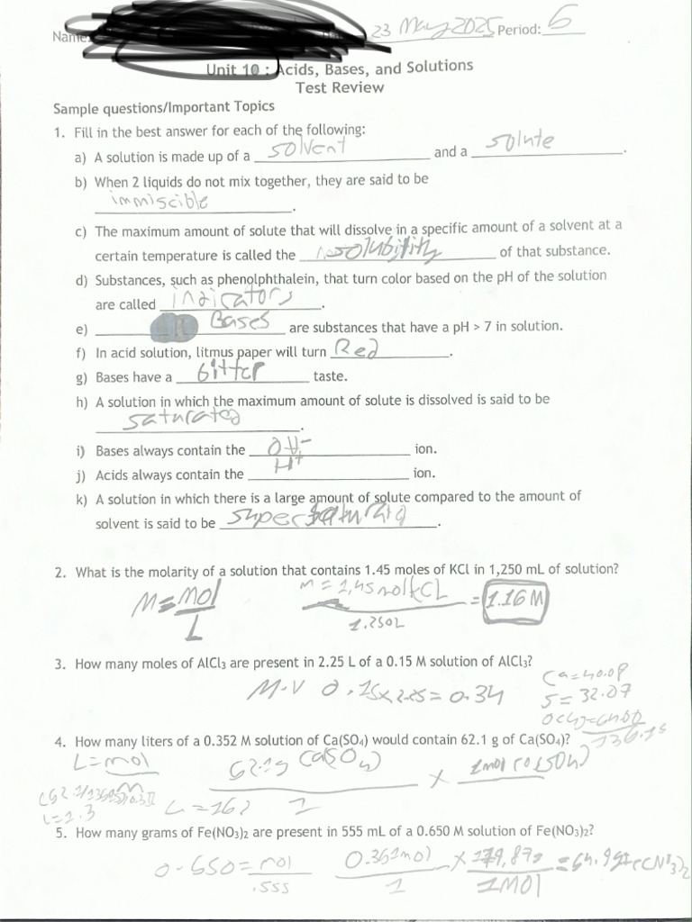 Unit 10 Bases Acids Solutions | PDF