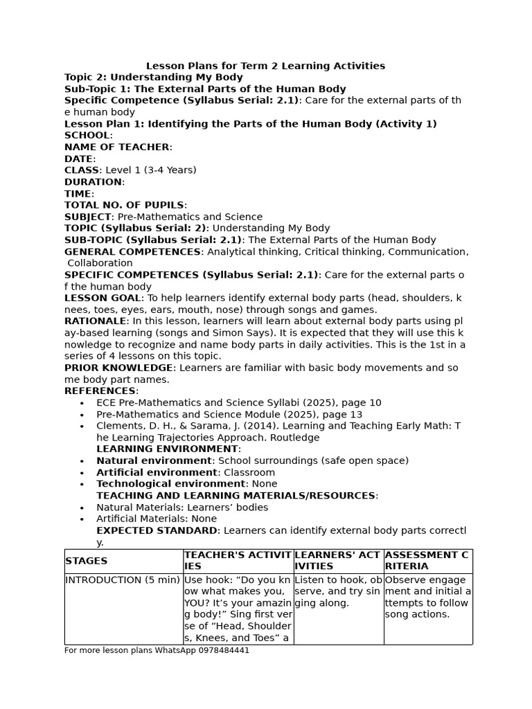 ECE Level 1 (3-4) Pre-Mathematics and Science Lesson Plans For Term 2 ...