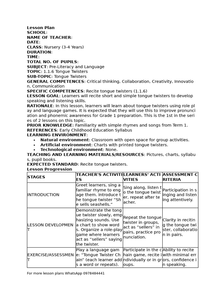 ECE Level 1 (3-4) Pre-Literacy and Language Lesson Plans Term 2 | PDF | Lesson Plan ...