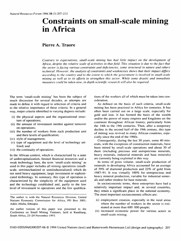 Constraints On Small-Scale Mining in Africa: Pierre A. Traore | PDF ...