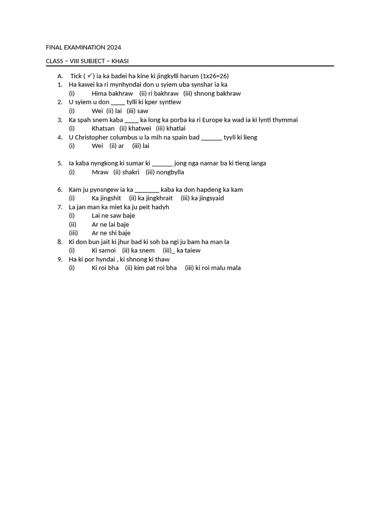 Final Examination 2024 | PDF