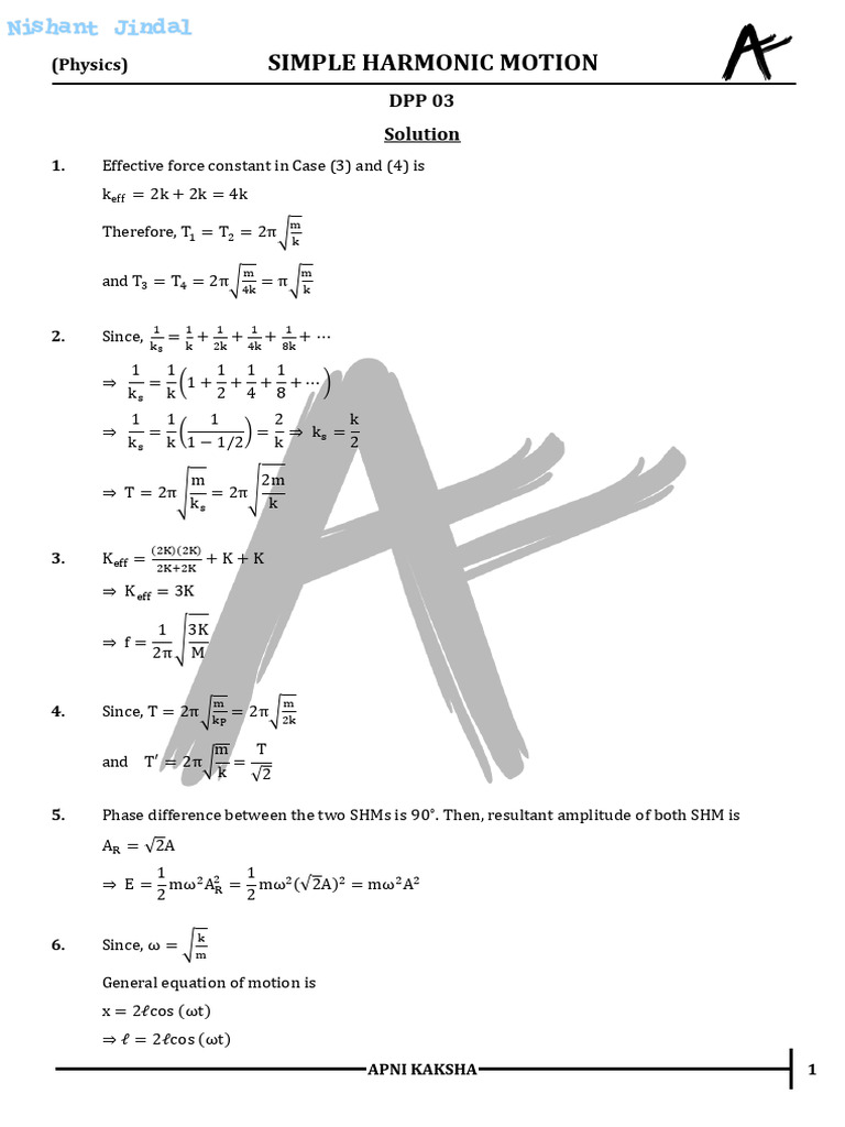 DPP - 03 (Solution) SHM NJ - 247 | PDF | Oscillation | Physics