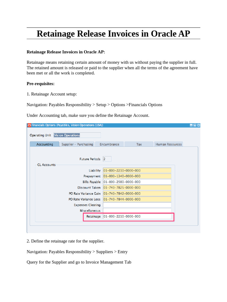Retainage Release Invoices in Oracle AP | PDF | Accounts Payable | Invoice