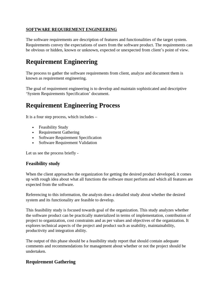 Software Requirement Engineering | PDF | Software | Feasibility Study