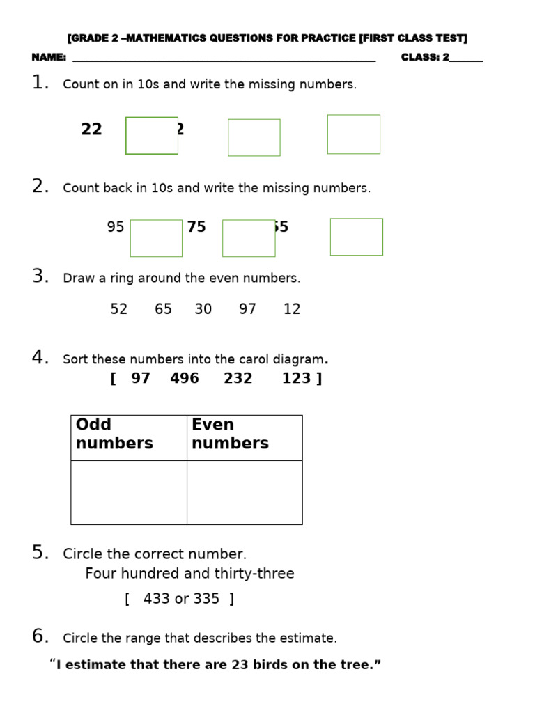 Math Questions For Practice - First Class Test | PDF