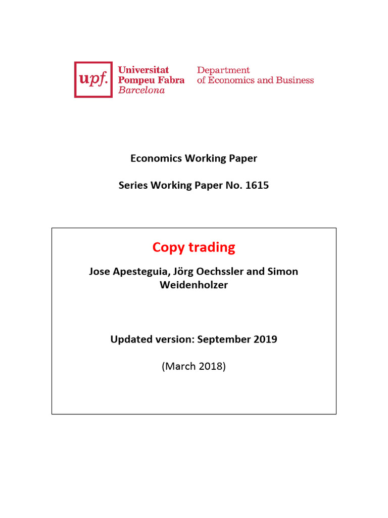 Copy Trading: Economics Working Paper Series Working Paper No. 16 | PDF ...