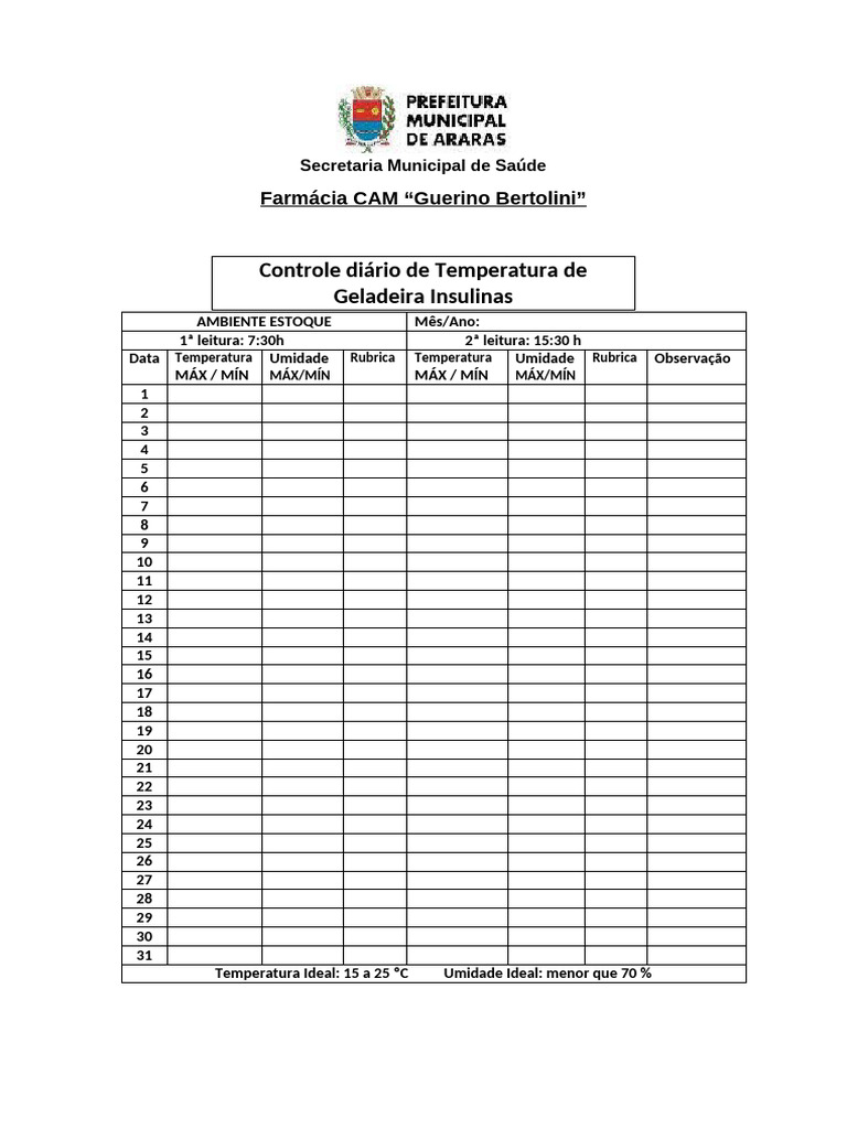 Tabela Controle T e Umidade NOVA Estoque | PDF