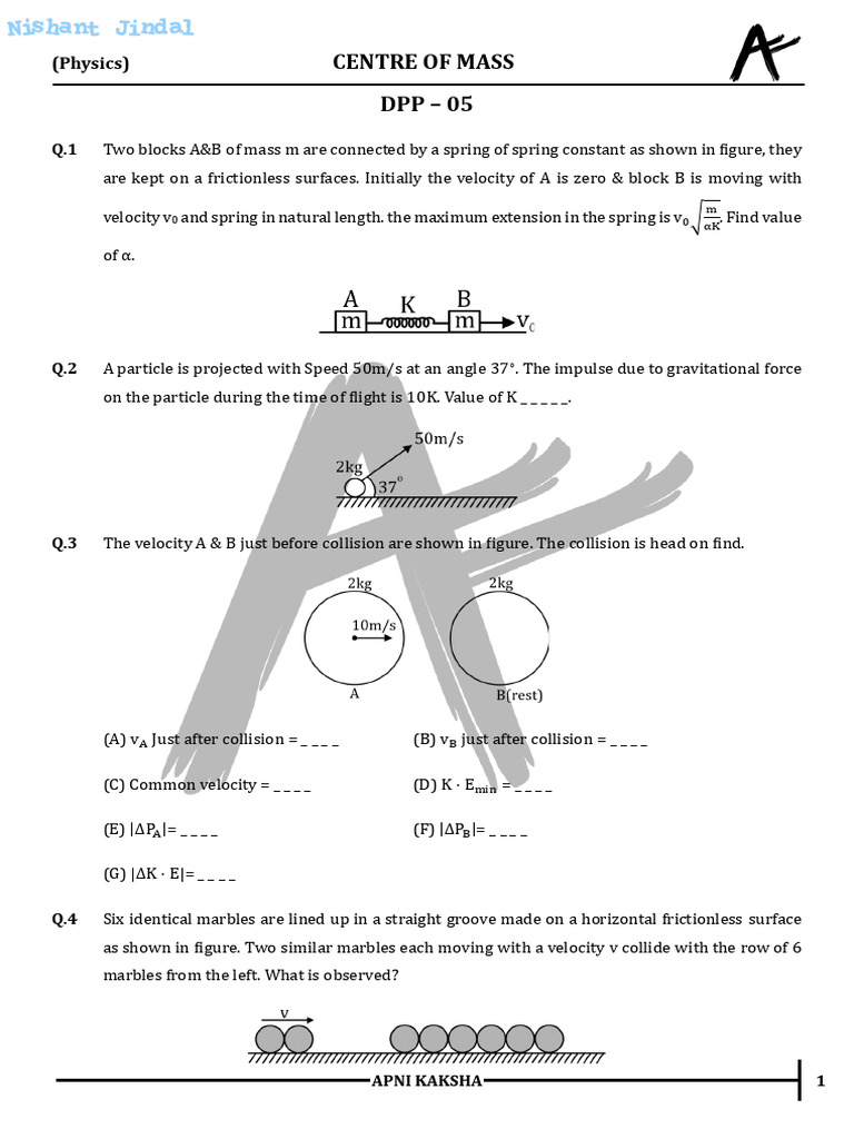 DPP - 05 Center of Mass NJ - 247 | PDF | Collision | Physical Quantities