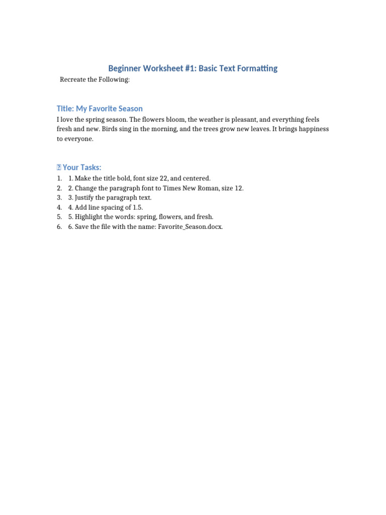 MS Word Beginner Worksheet 1 | PDF