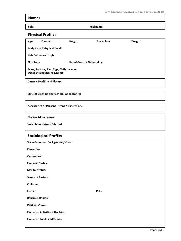 Detailed Character Profile Template | PDF
