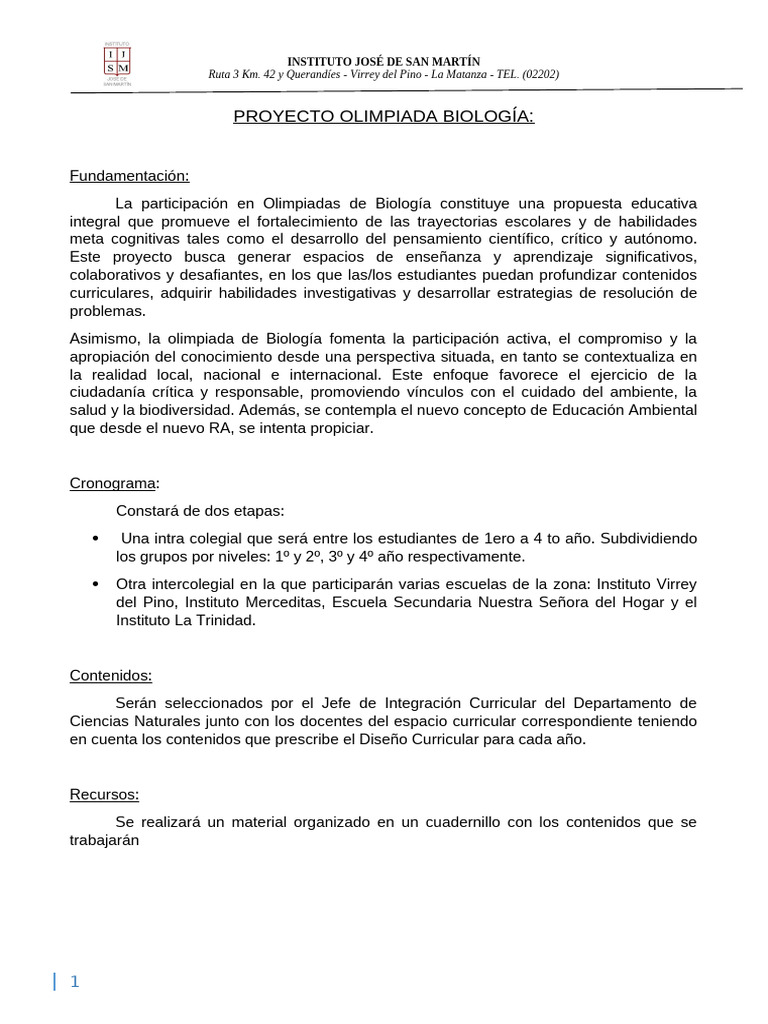 Proyecto Olimpiada Biologia | PDF