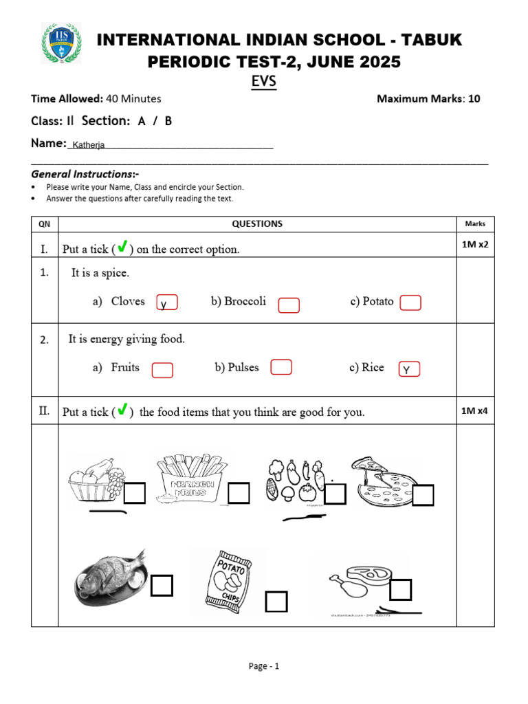 EVS Test for Class II - June 2025 | PDF
