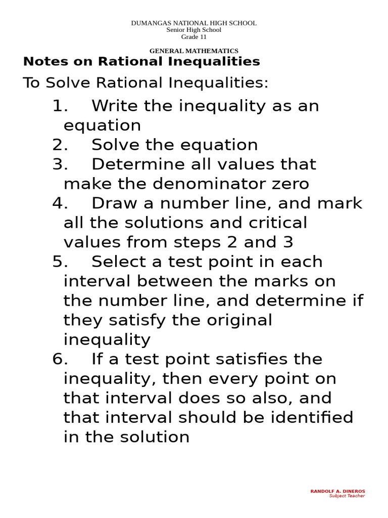 Steps to Solve Rational Inequalities | PDF