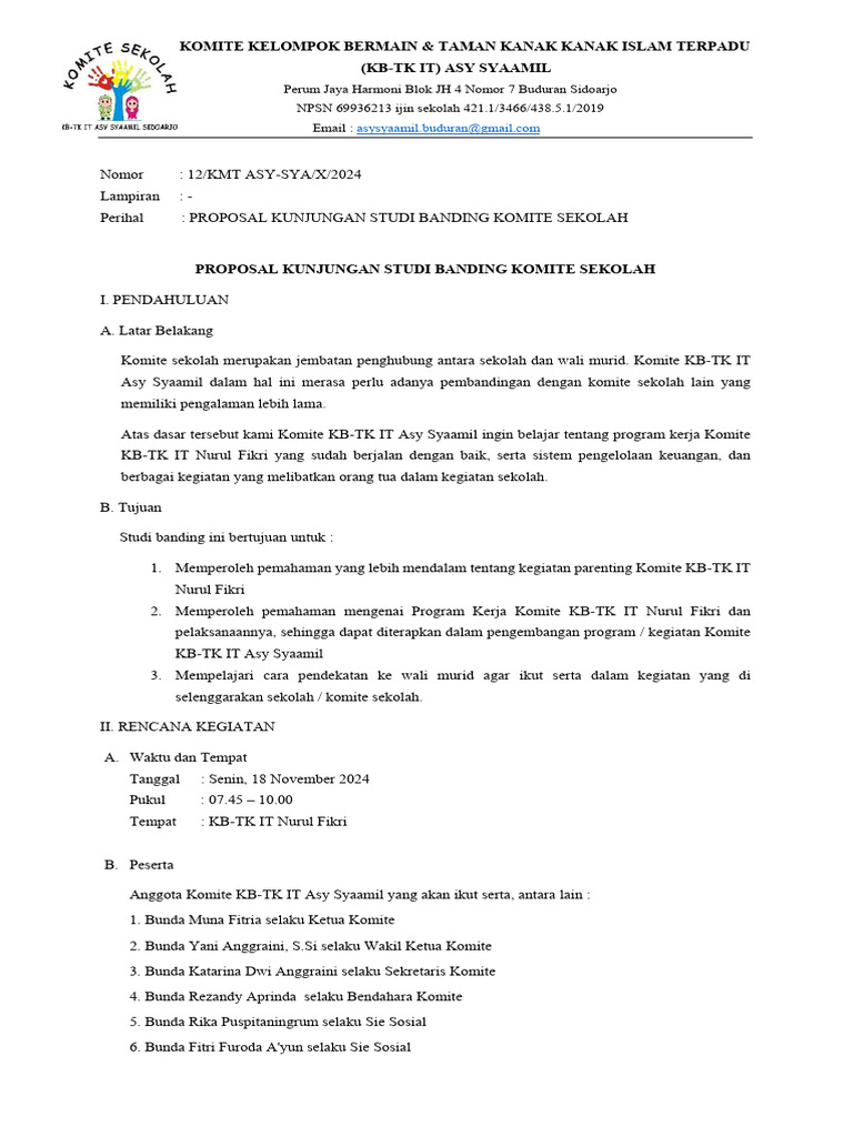 Proposal Studi Banding Komite Sekolah | PDF