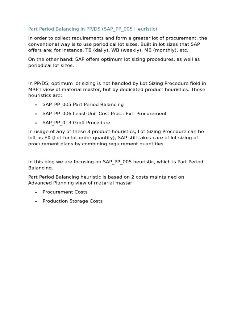 Part Period Balancing in SAP PP/DS | PDF | Procurement