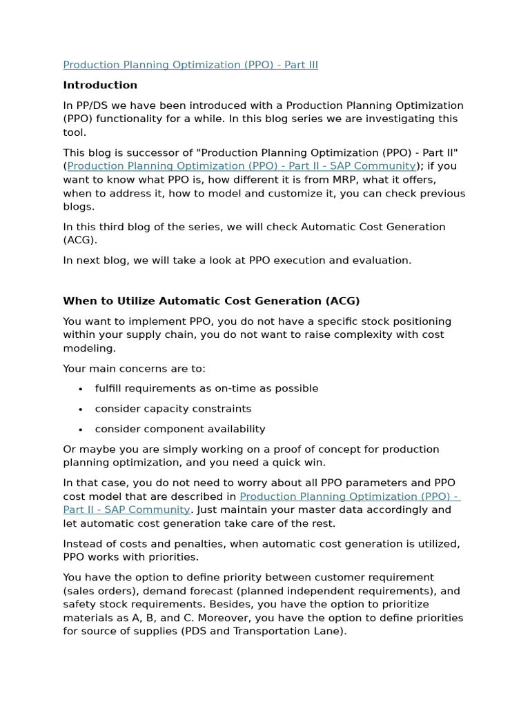 Production Planning Optimization (PPO) - Part III | PDF | Mathematical Optimization | Supply Chain